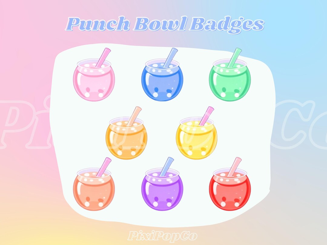 Kawaii Punch Bowl Twitch Badges | 8-pack Cute Glass Drink Sub & Bit ...