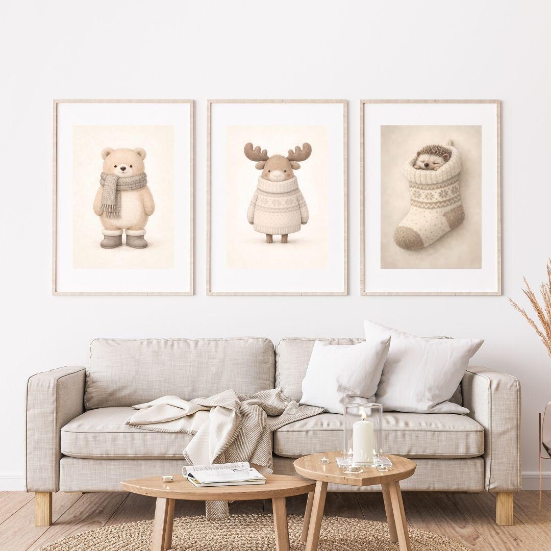 Scandinavian Funny Animals Printable Set of 3, Minimal Nordic Nursery ...
