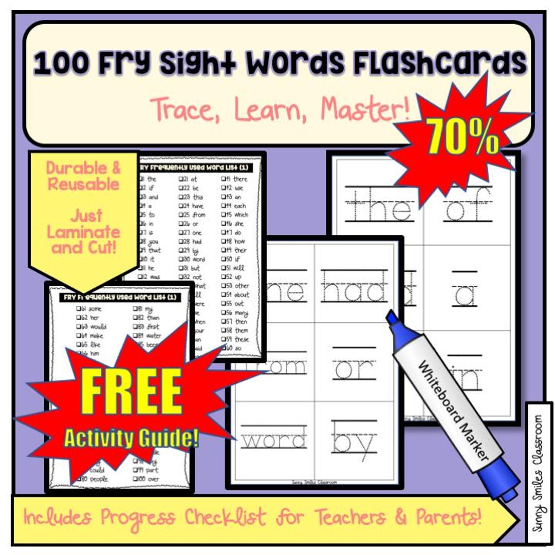 1-100 Fry Sight Words Printables Tracing Flashcards for Kindergarten ...