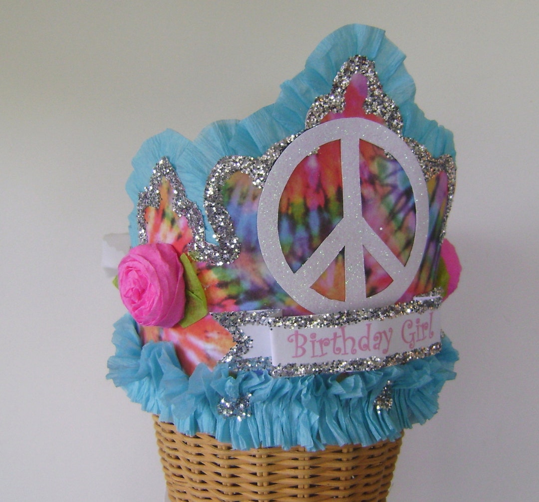 Birthday Crown, Birthday Hat, Tie Dye Birthday Hat, Peace Sign Birthday ...