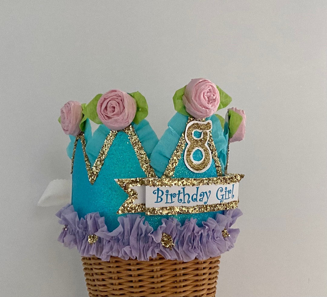 8th Birthday Girl Crown: Turquoise Glitter Party Hat - Etsy