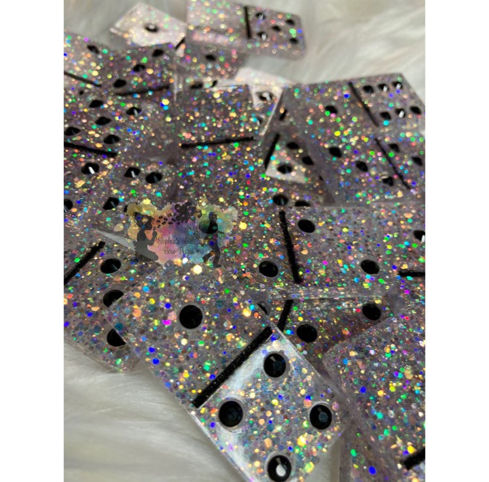 Glittered Dominoes With Hand Set Rhinestones and Hand Painted Accents ...