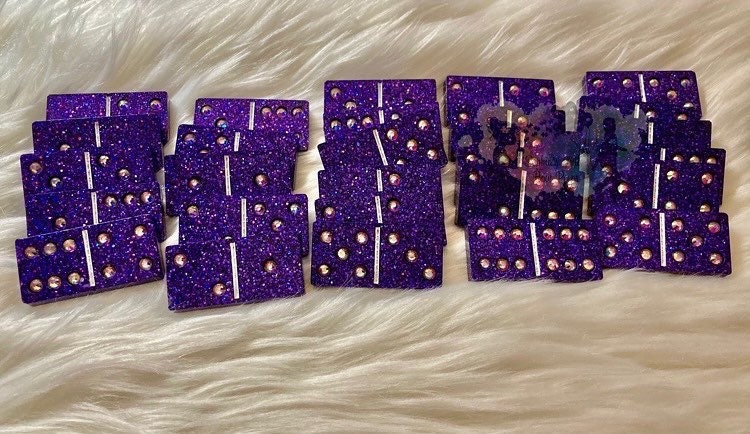 Glittered Dominoes With Hand Set Rhinestones and Hand Painted | Etsy