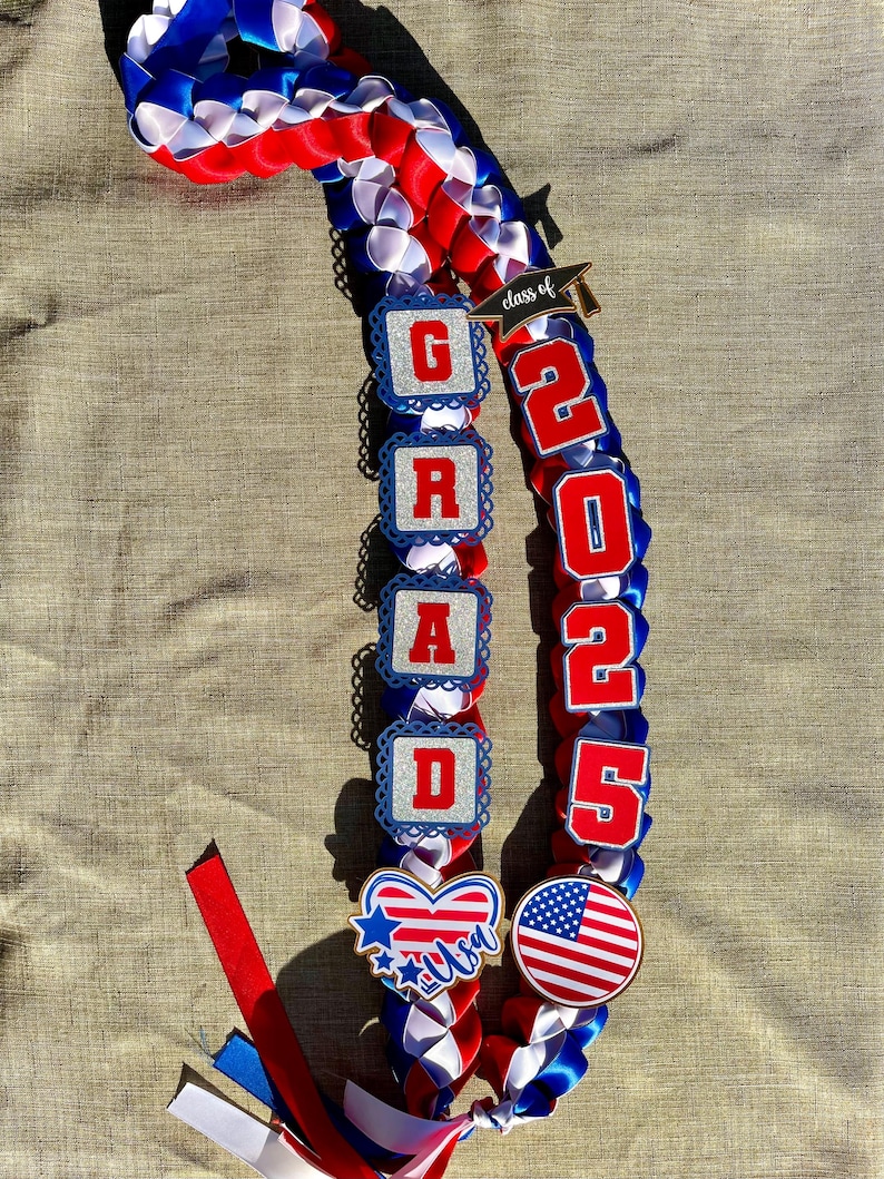 Flag Graduation Lei Grad Gift Braided Ribbon Viral Custom Grad Gift ...