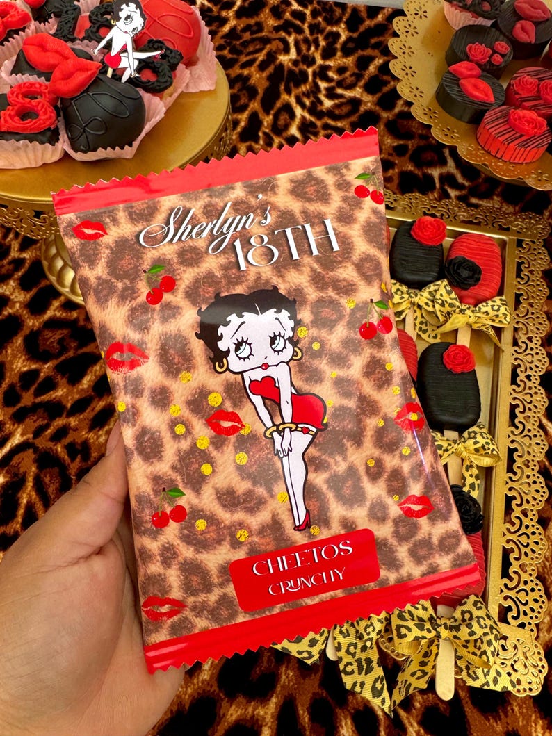 Personalized Betty Boop Chip Bags, Cheetah Print Party Favors - Etsy