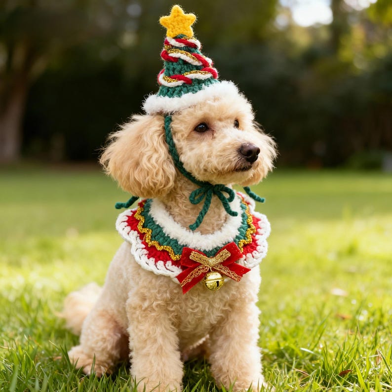 Christmas Dog Hat and Scarf Set, Crochet Pet Christmas Costume, Holiday ...