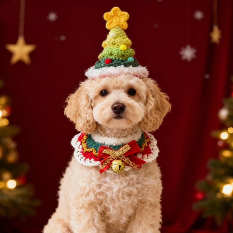 Christmas Dog Hat and Scarf Set, Crochet Pet Christmas Costume, Holiday ...