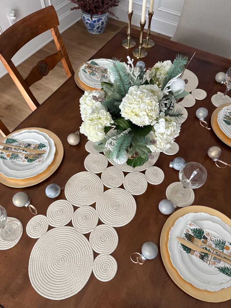 Handmade Cream Table Runner, Boho Modern Table Runner, Gift for Her ...