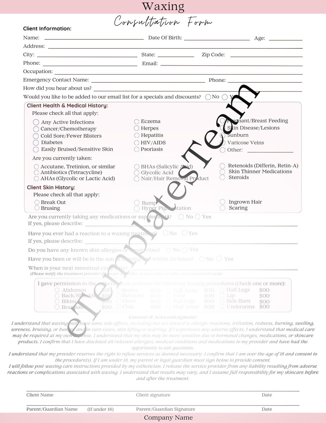 Wax Intake & Consent Forms - Etsy UK