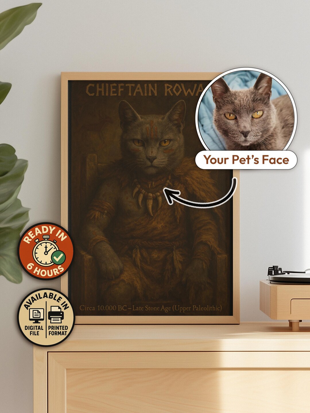 Stone Age Dog Portrait Framed Poster, Prehistoric Oil Style Pet Art ...