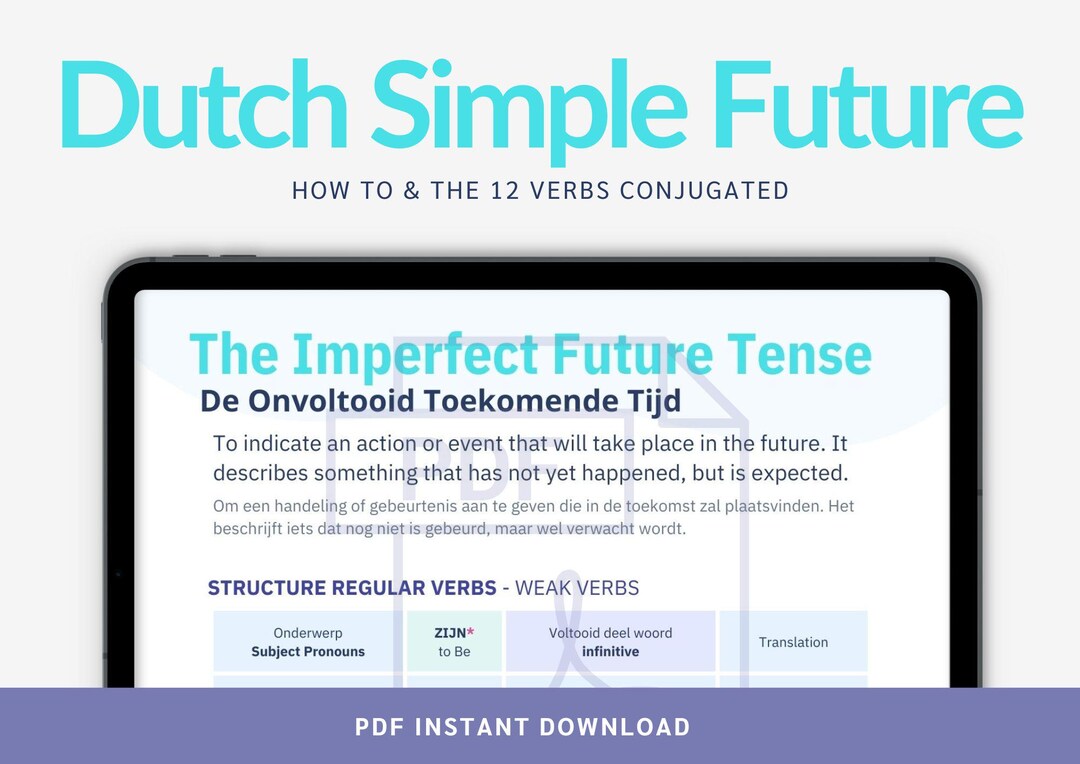 Dutch Future Cheat Sheet & Essential Verbs - Etsy