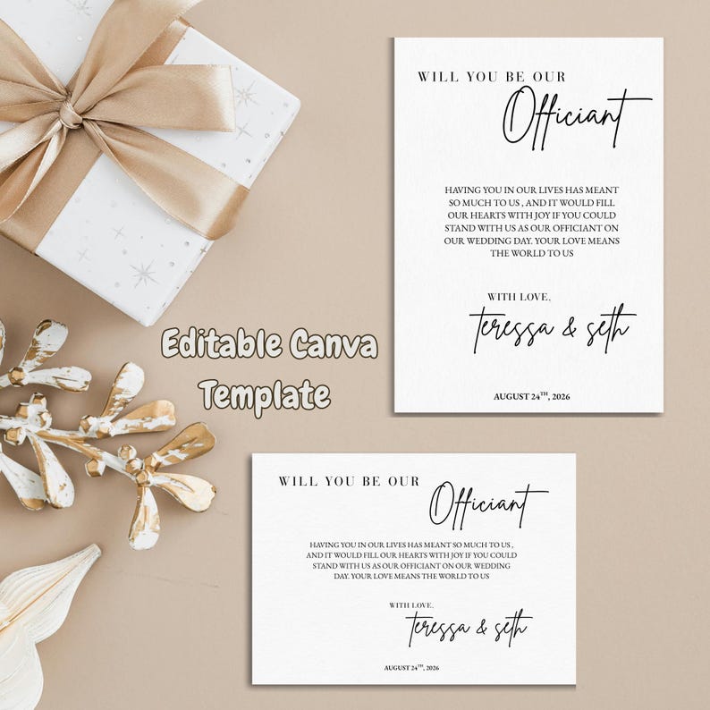 Editable Officiant Proposal Card: Wedding Thank You, Canva Template ...