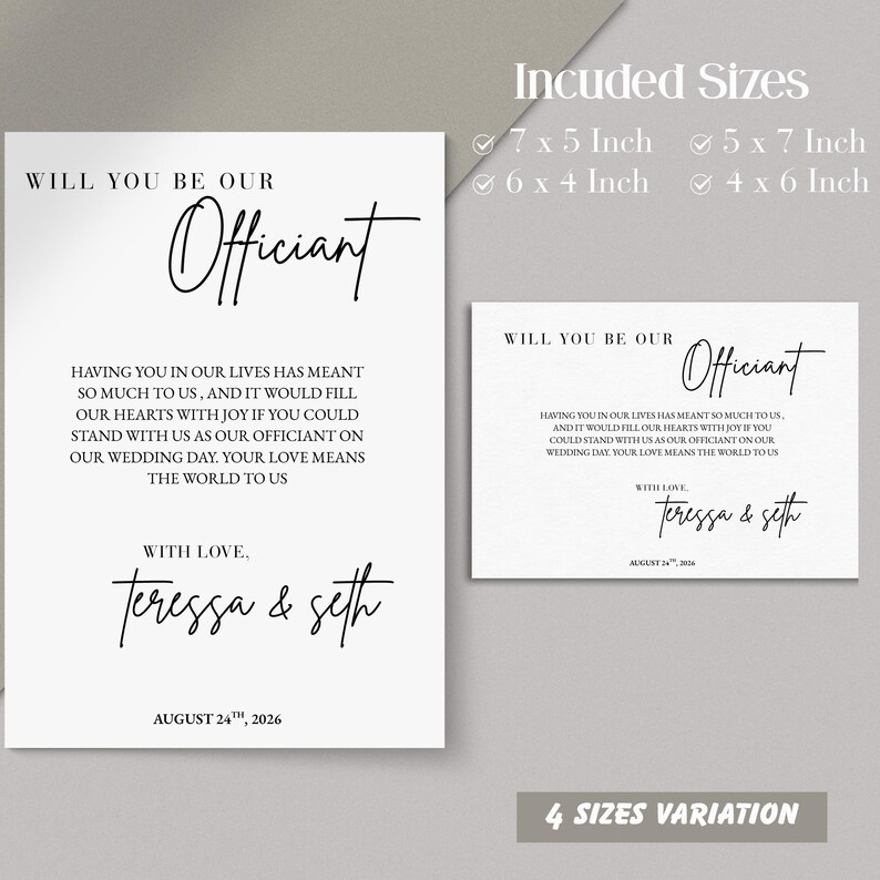 Editable Officiant Proposal Card: Wedding Thank You, Canva Template ...