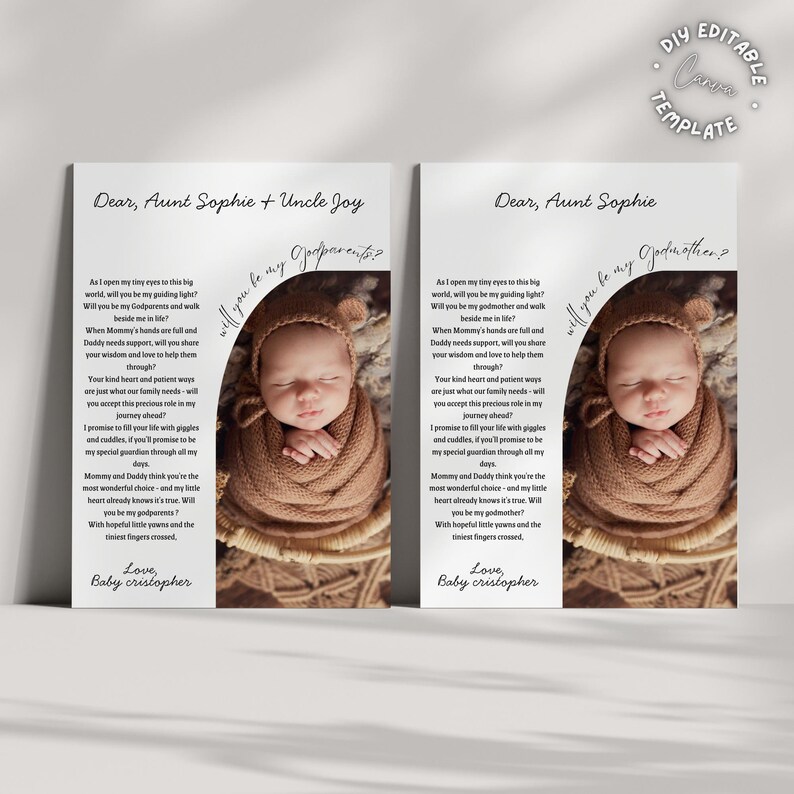 Godmother Proposal Card: Modern Godparent Request, Editable Canva ...