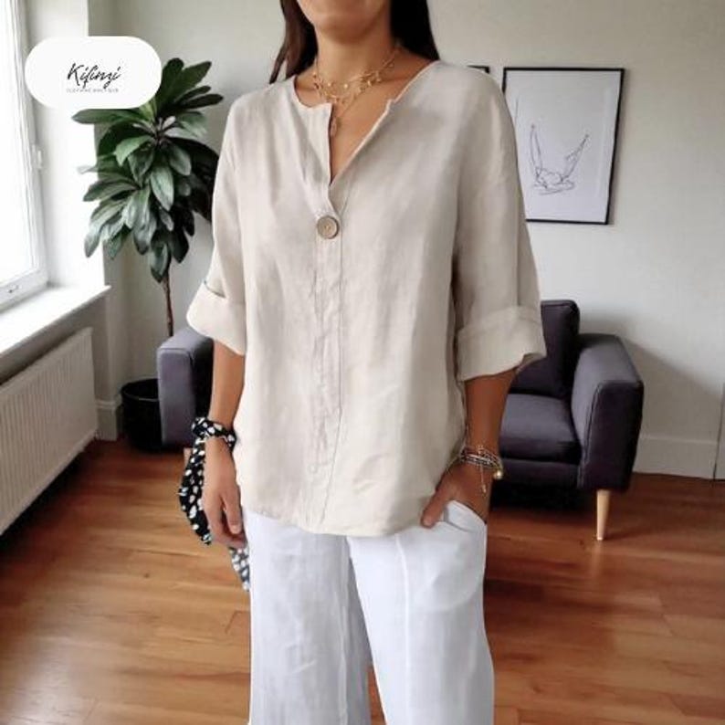 Navy Summer Blouse, Oversized Tunic Top, Aesthetic Women’s Shirt ...