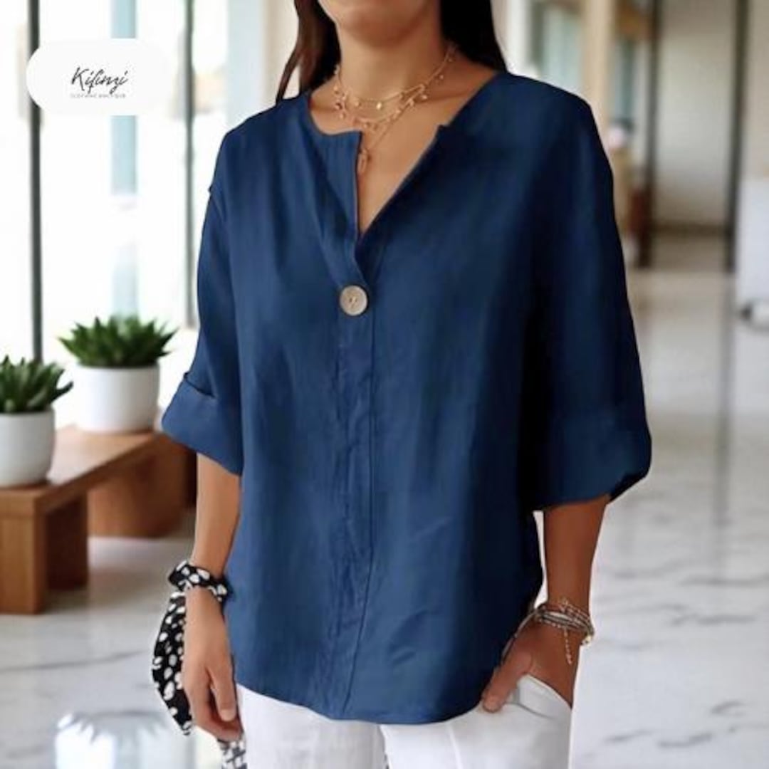 Navy Summer Blouse, Oversized Tunic Top, Aesthetic Women’s Shirt ...