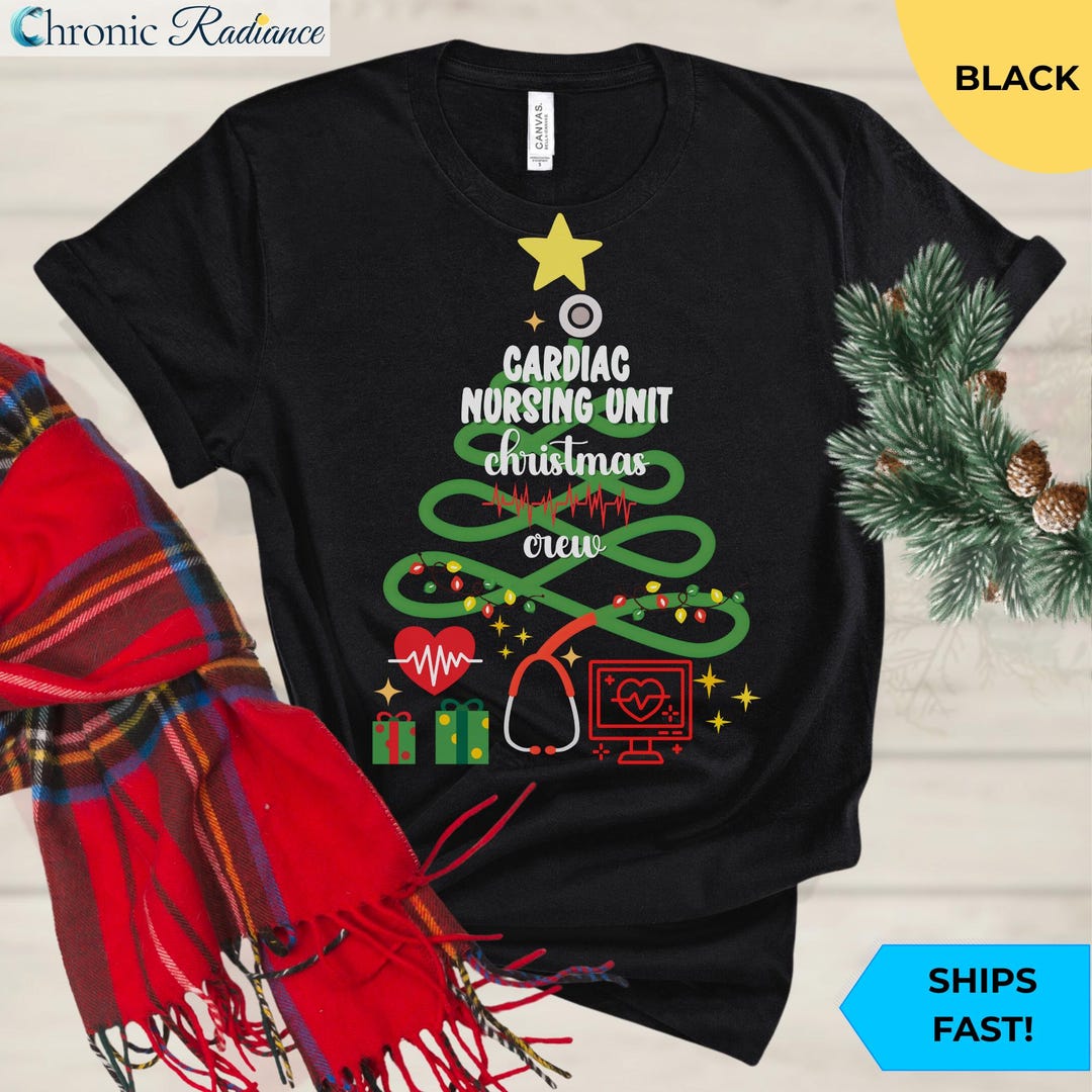 Cardiac Care Unit Christmas Tree Crewneck T-shirt | CCU Nurse Holiday ...