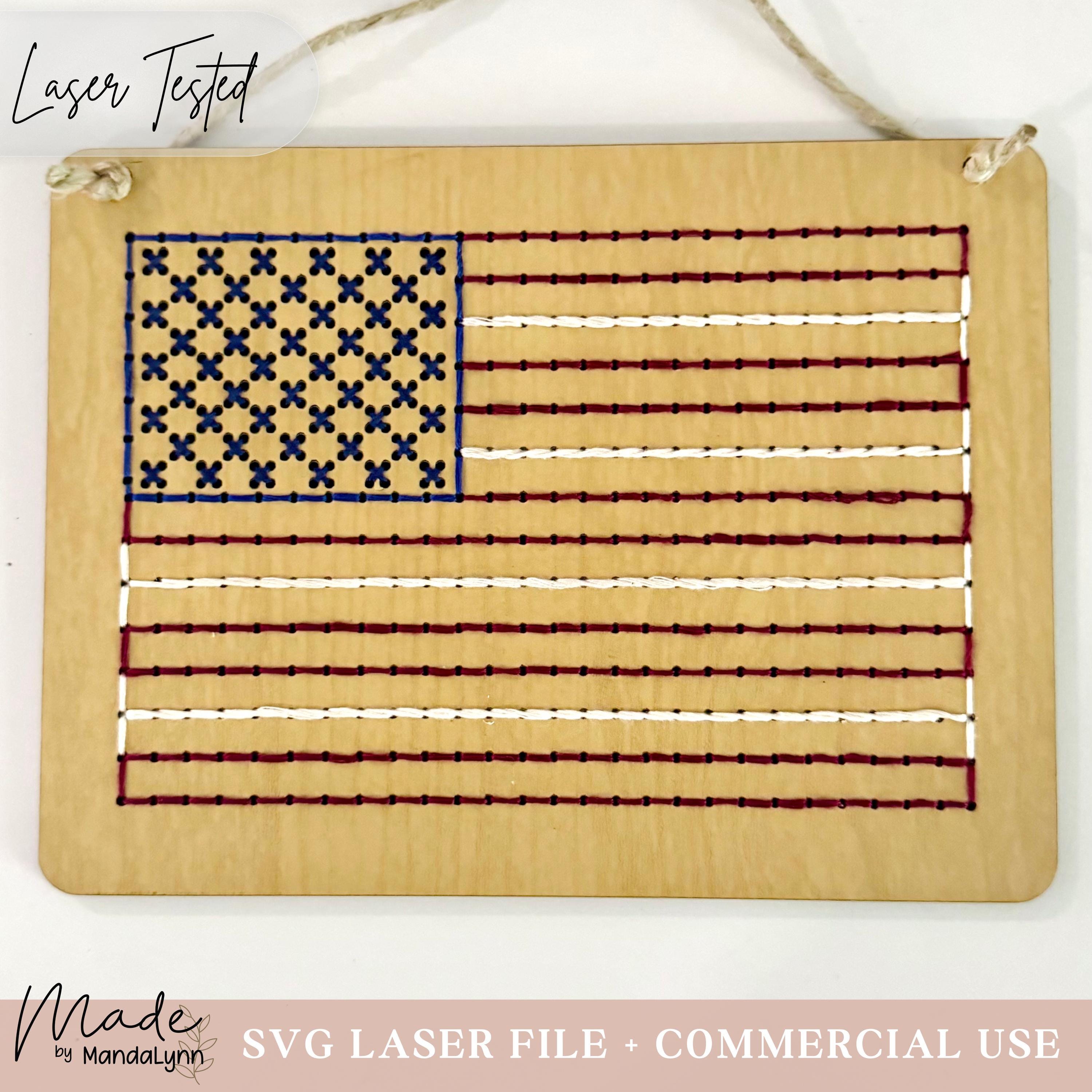 American Flag SVG Laser Cut File: DIY Wood Embroidery Design - Etsy
