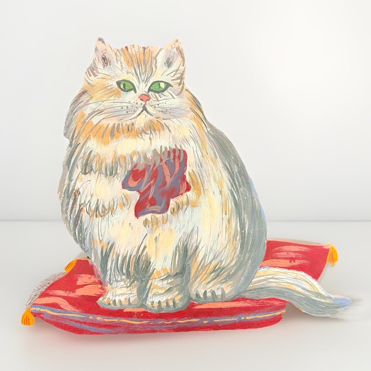 The Strata Group 1990 Accessories Hand Painted Wooden Cat Display 14"x ...
