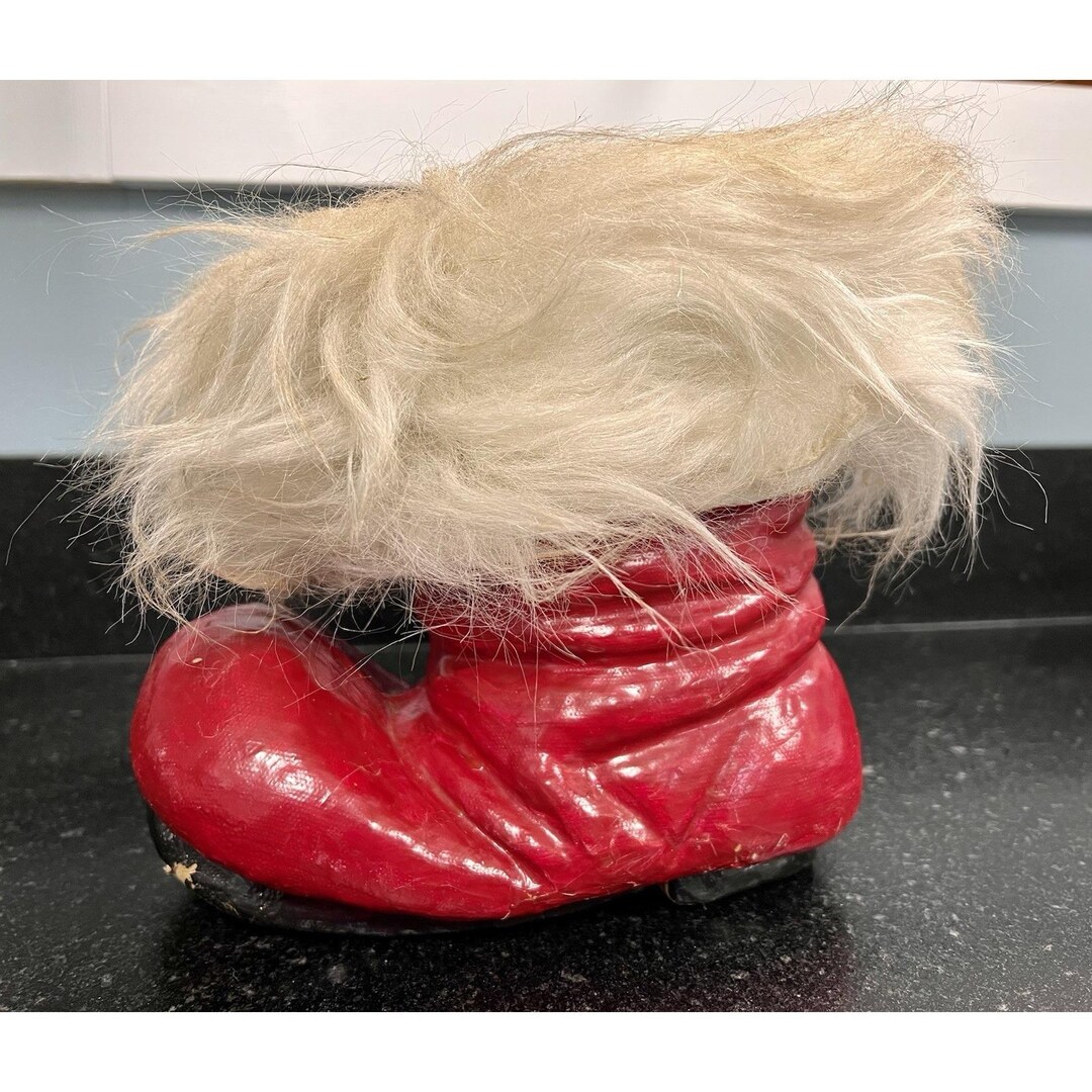 EC Vintage Paper Mache Red Santa Boot With Faux Fur Trim 7.5" Tall X 8 ...