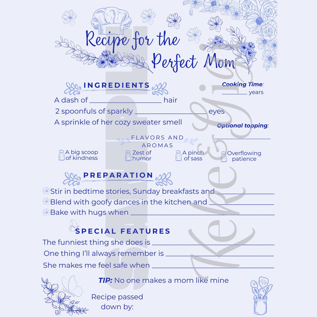 Mother’s Day Printable – the Recipe for the Perfect Mom – Kids Activity ...