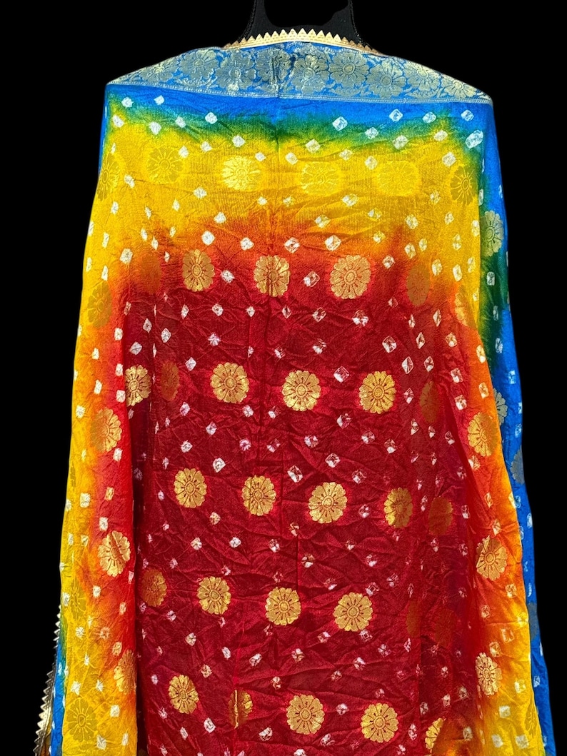 Blue Yellow Bandhej Banarasi Dupatta/ Art Silk - Etsy