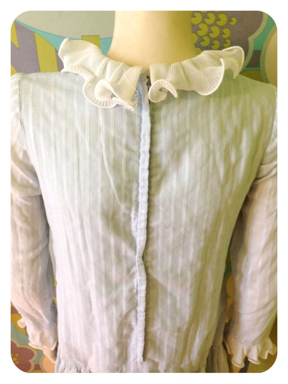 Vintage 60s Mod Ruffle Collar Blue White Striped Twig… - Gem
