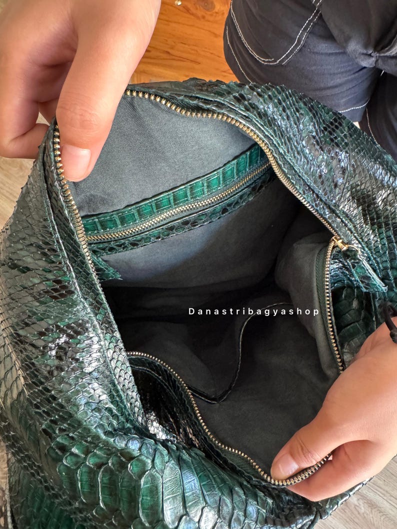 Emerald Green Python Leather Hobo Bag, Oversized Luxury Snakeskin ...