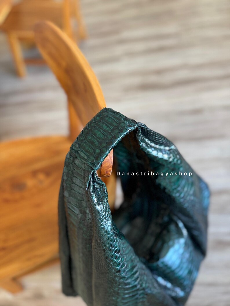 Emerald Green Python Leather Hobo Bag, Oversized Luxury Snakeskin ...