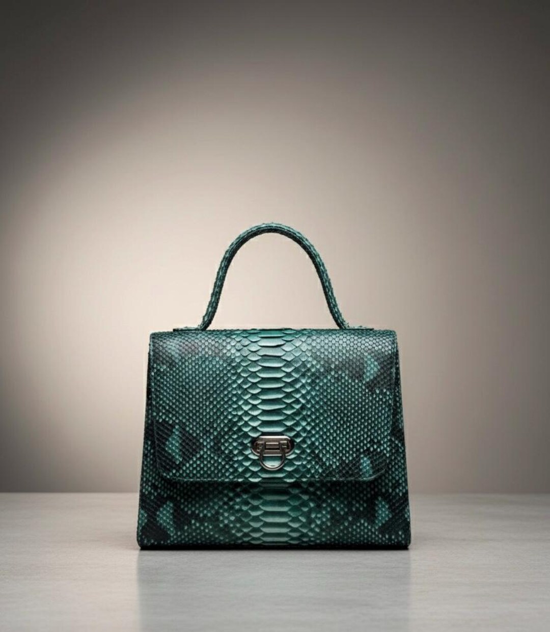 Emerald Green Python Leather Crossbody Purse ;top Handle Luxury Snake ...