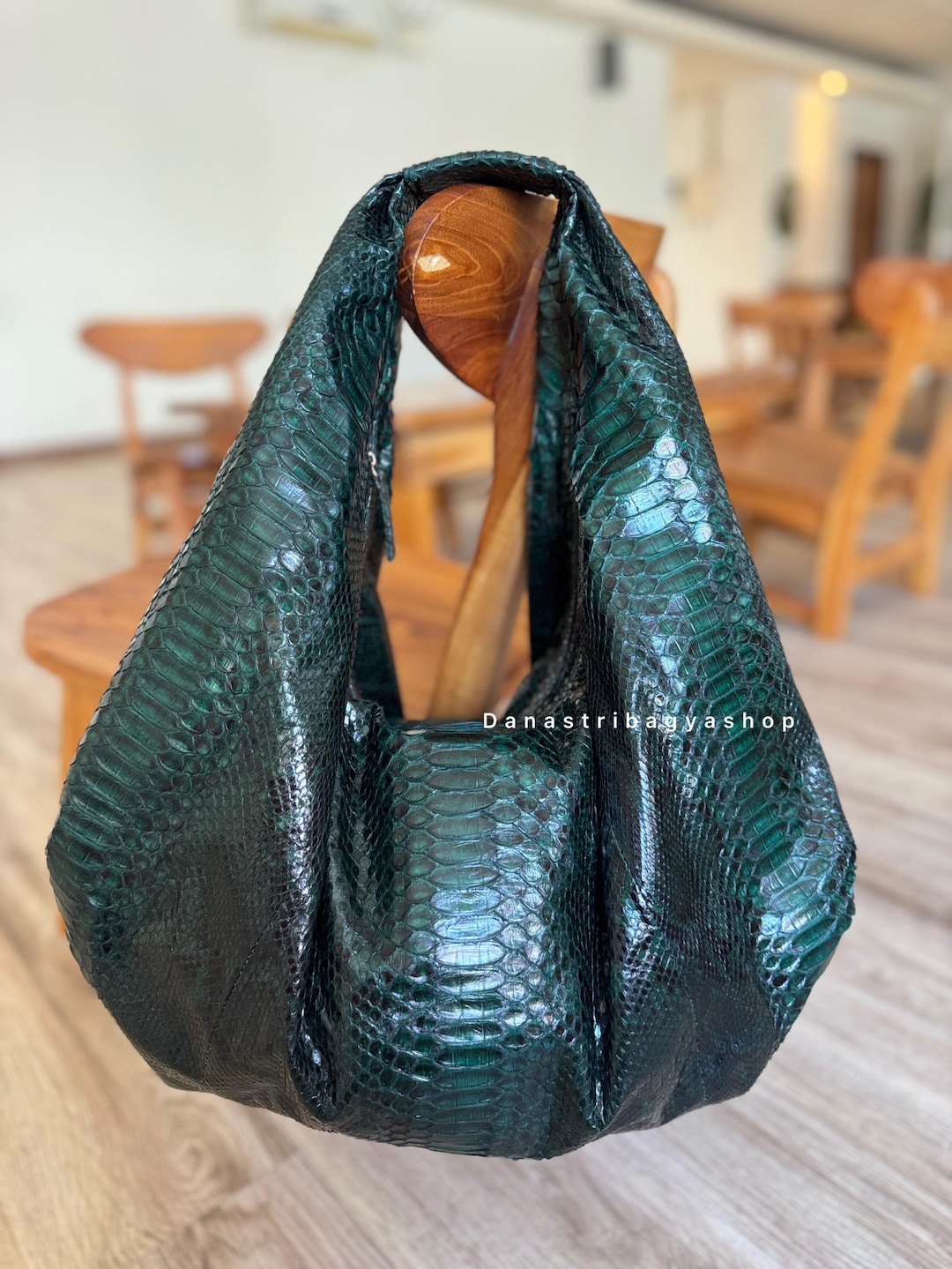 Emerald Green Python Leather Hobo Bag, Oversized Luxury Snakeskin ...