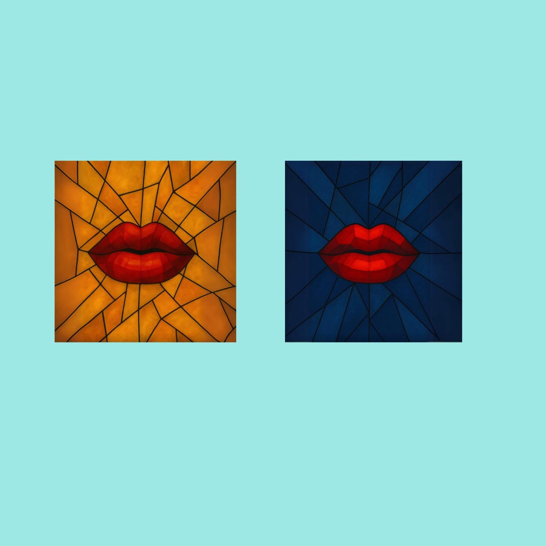 Red Temptation Duo – Cubist Stained Glass Lips Wall Art (set of 2) - Etsy