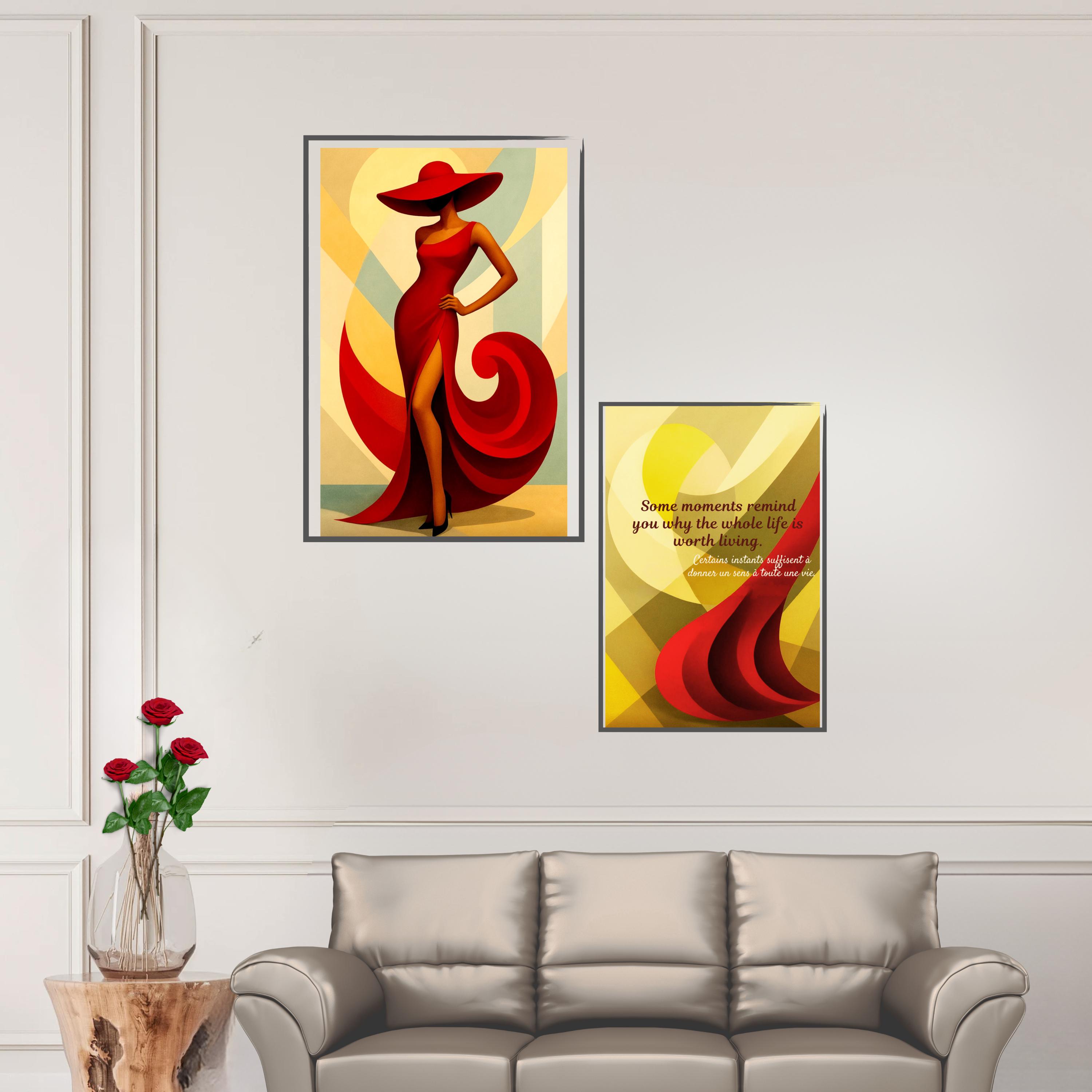 Lady in Red, Abstract Elegance With Inspirational Quote. Instant ...