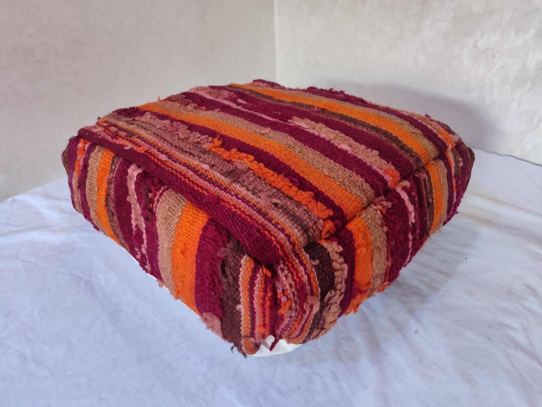 Gorgeous Red Ottoman Pouf, Moroccan Striped Berber Pouf,kilim Vintage ...
