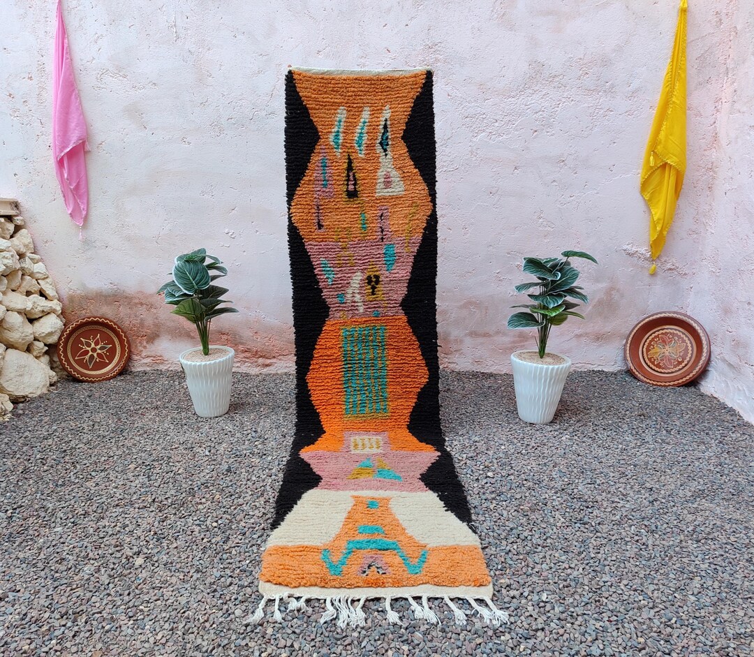 Colorful Moroccan Runner Rug: Handmade Wool Berber Hallway Carpet ...