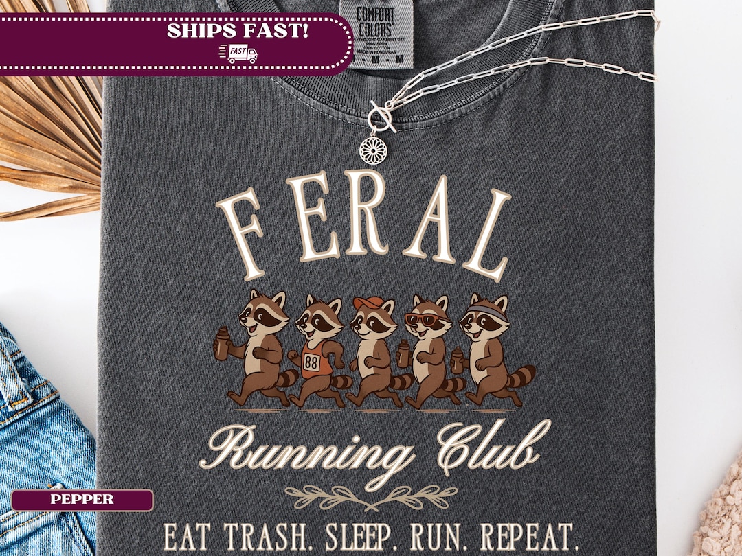 Feral Runner T-shirt, Feral Raccoon Running Club Design, Funny Raccoon ...
