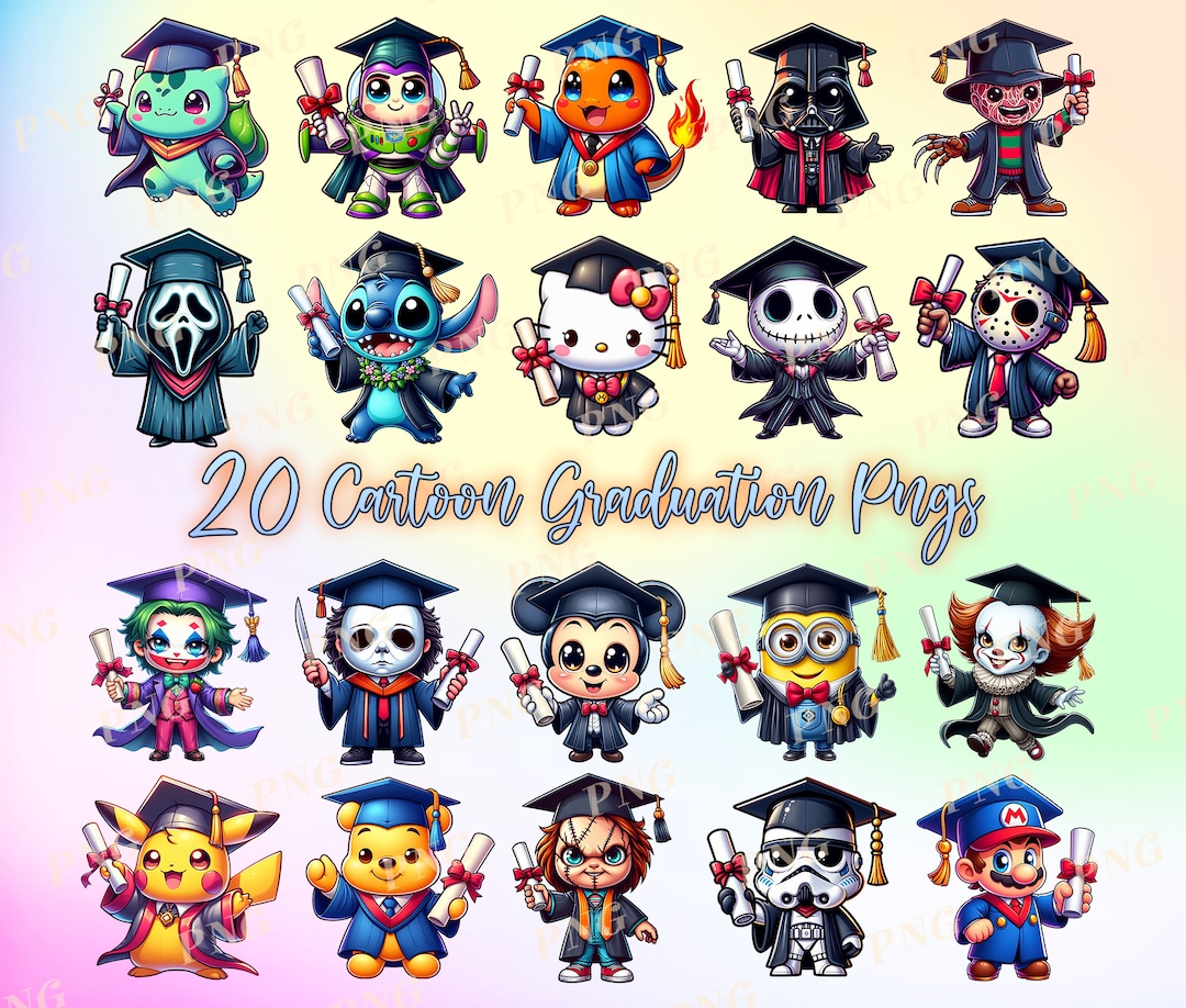 20 Designs Graduation Cartoon Characters Png Bundle, Graduation Cartoon ...