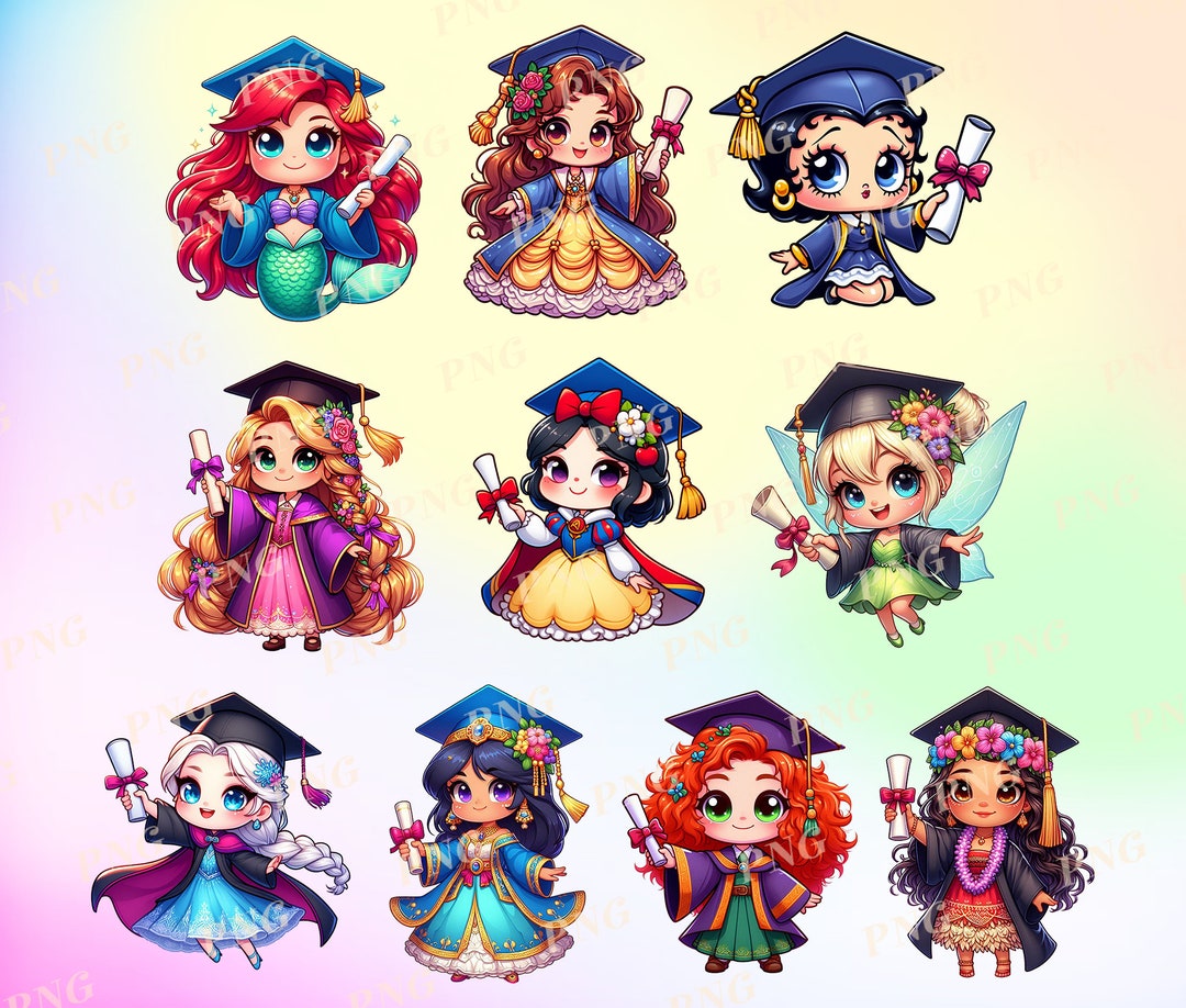 10 Designs Princess Graduation Png Bundle, Princess Graduation ...