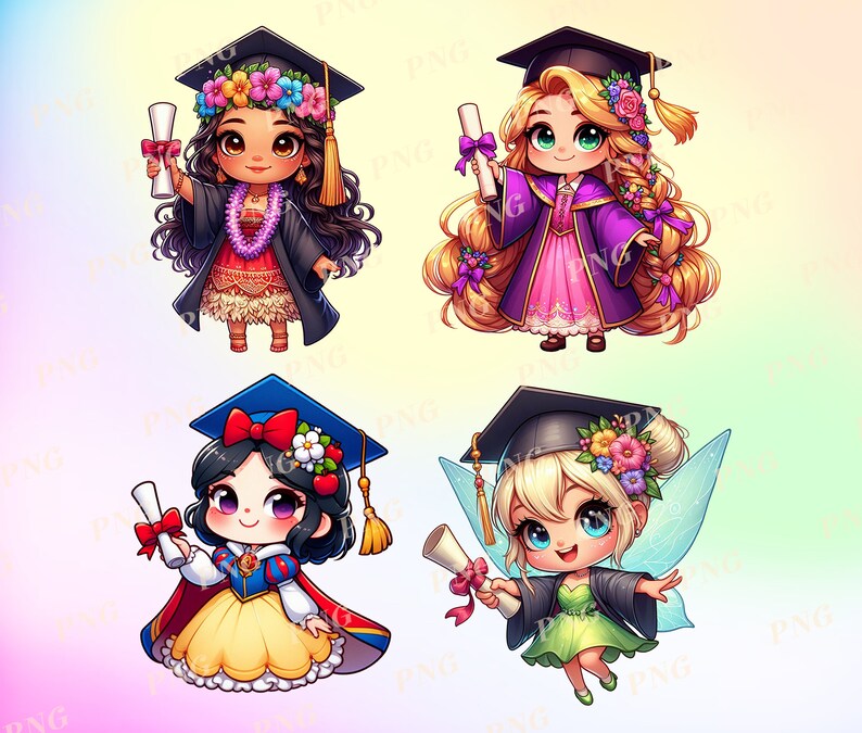 10 Designs Princess Graduation Png Bundle, Princess Graduation ...