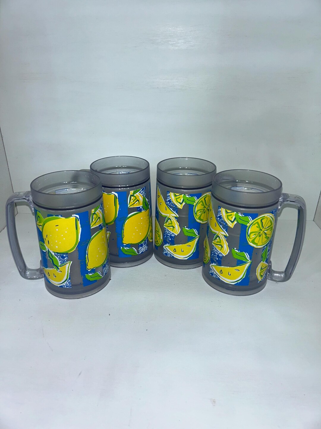 Set of 4 Thermoserv Mugs | Lemon & Lime Theme | Blue\yellow Water ...