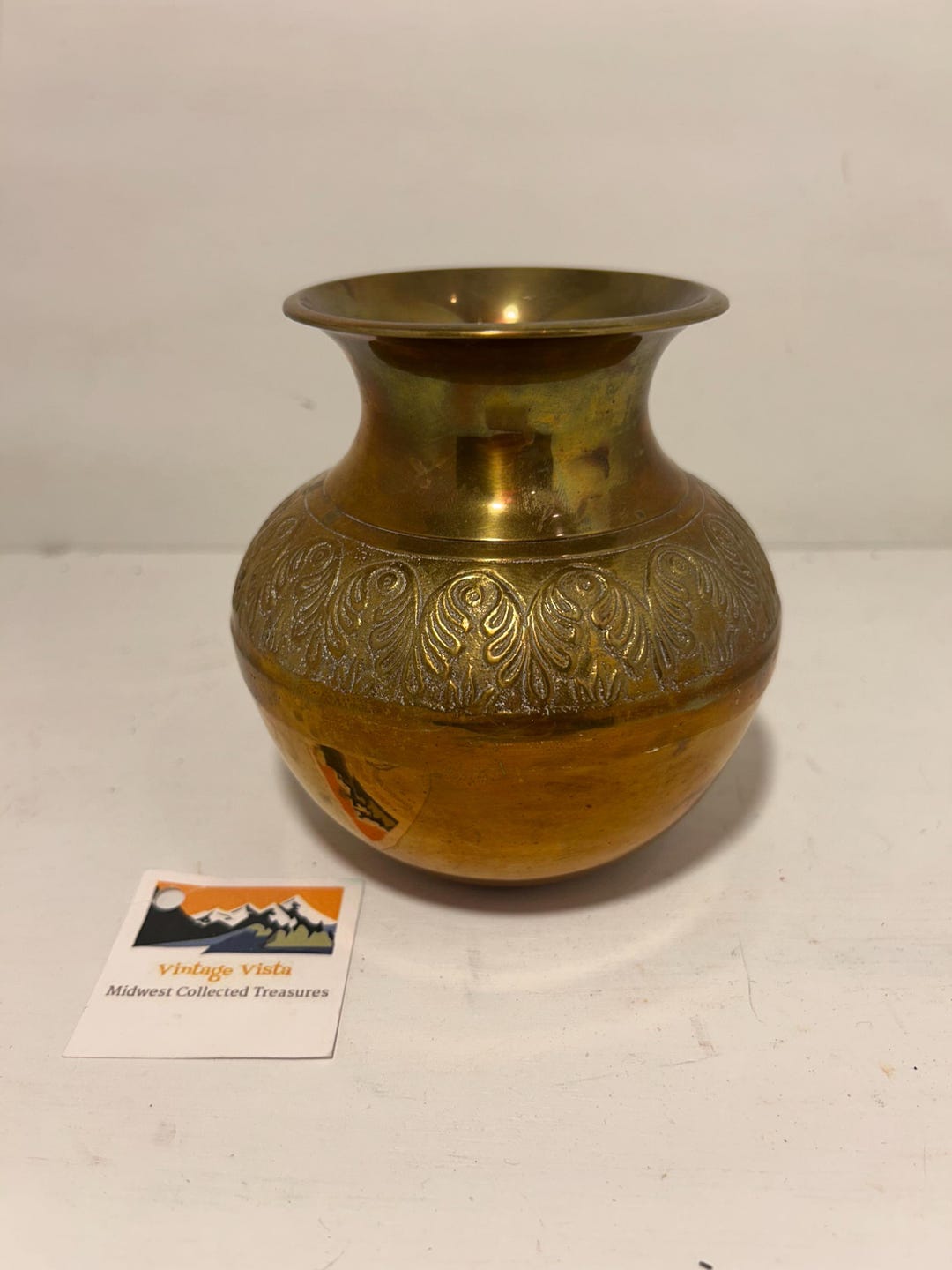 Vintage Indian Brass Lota Pot Vase | Hand-etched Hindu Water Vessel ...