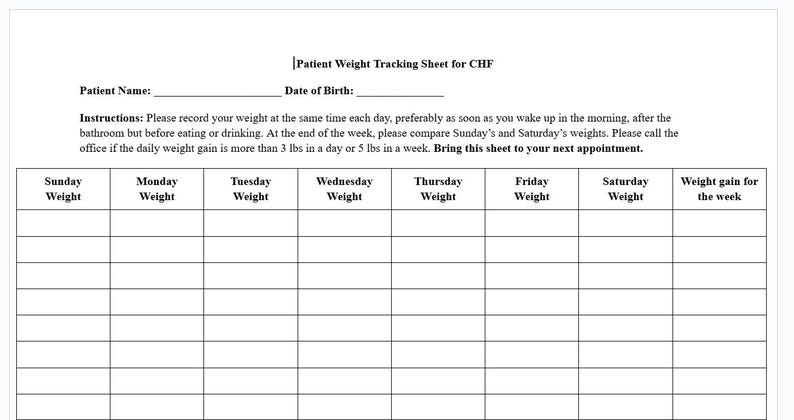 Patient Weight Tracking Sheet | Printable & Editable Template - Etsy