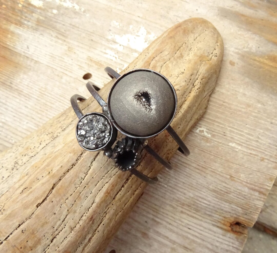 Pyrite Druzy Cuff: Copper & Sterling Silver Accents - Etsy