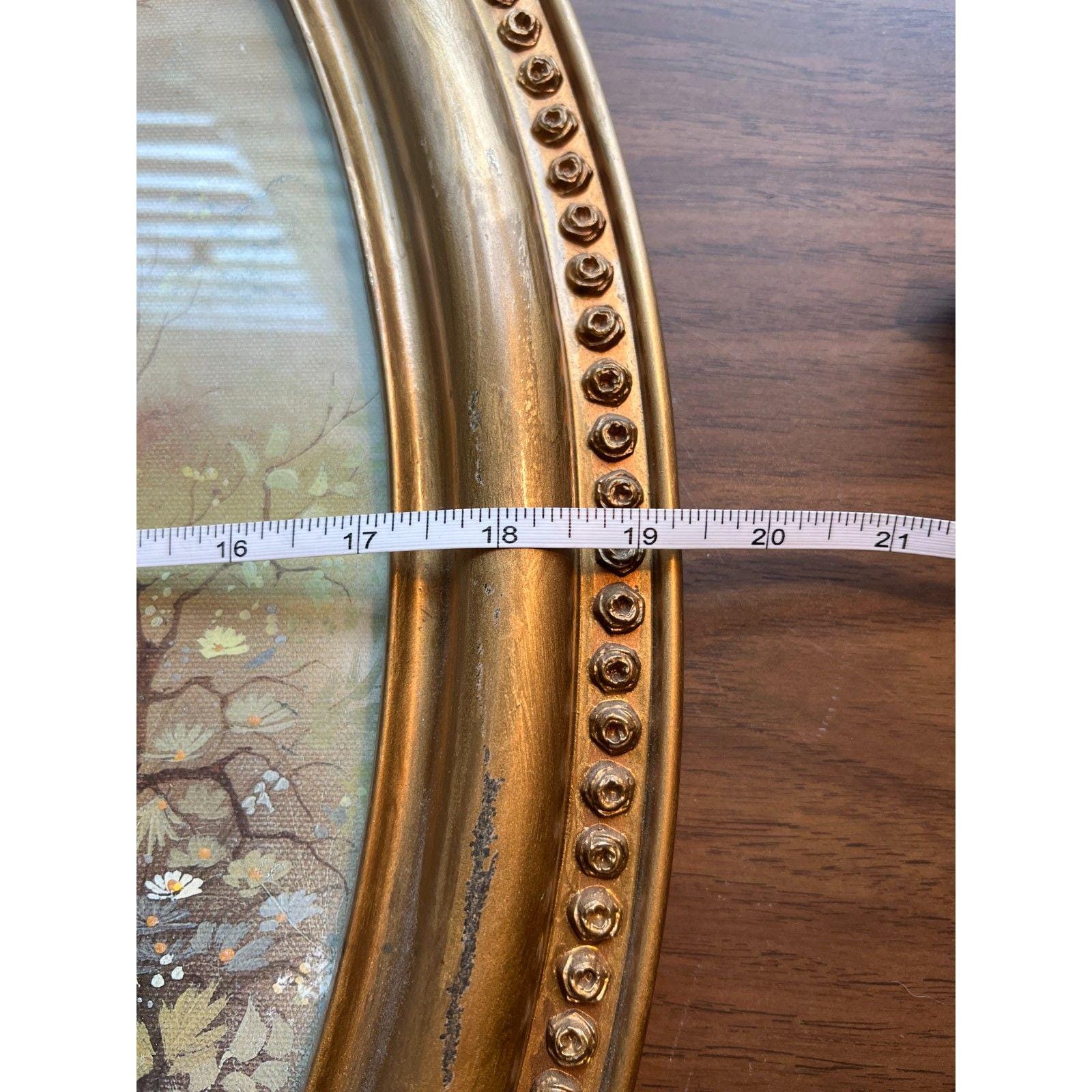 Large Vtg Framed Oval Cottage Print in Gold Ornate Frame - Cottagecore ...