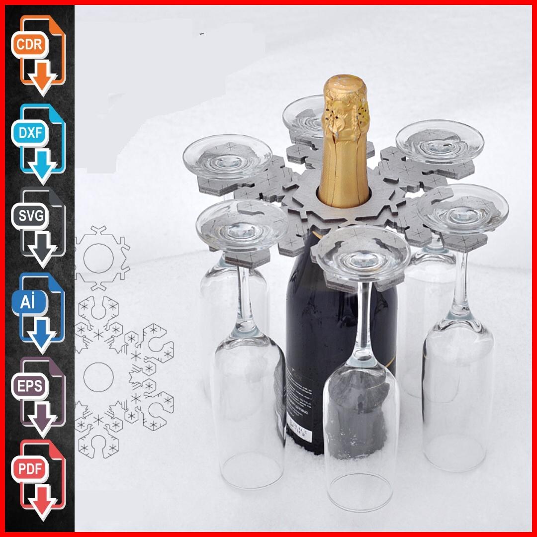 Wine Butler Snowflake Design | Wine Glass Holder | Laser Cut File CDR ...