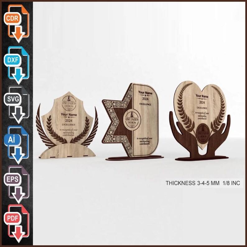 3 Award Trophy Designs | Laser Cut Files Pack | CDR Dxf AI Vector File ...