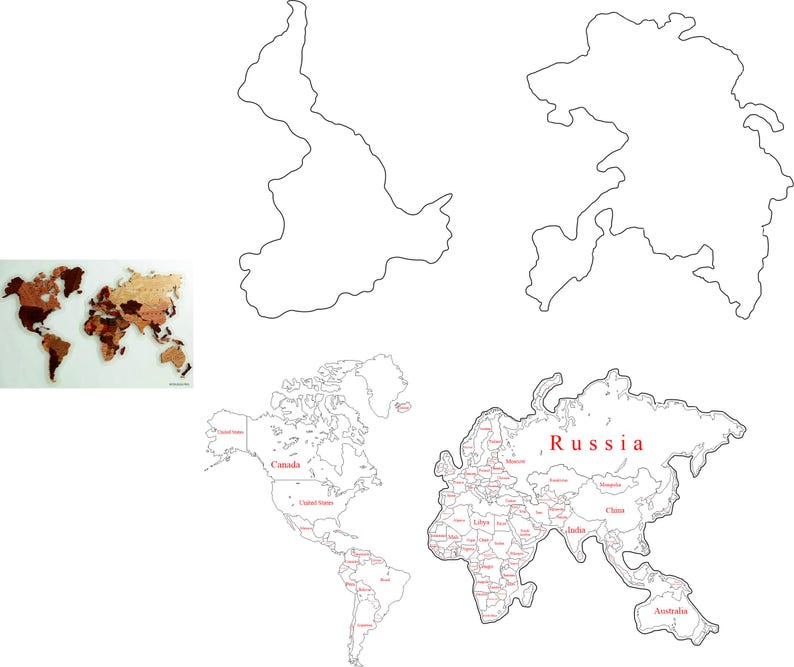Map of the World 3D, Laser Cut File, SVG, EPS, DXF, Cdr, Pdf ...