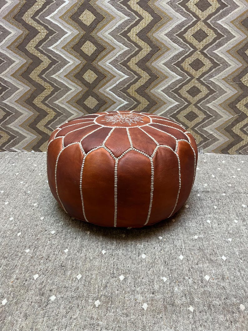 Handmade Moroccan Leather Pouf Ottoman: Boho Footstool, Meditation ...