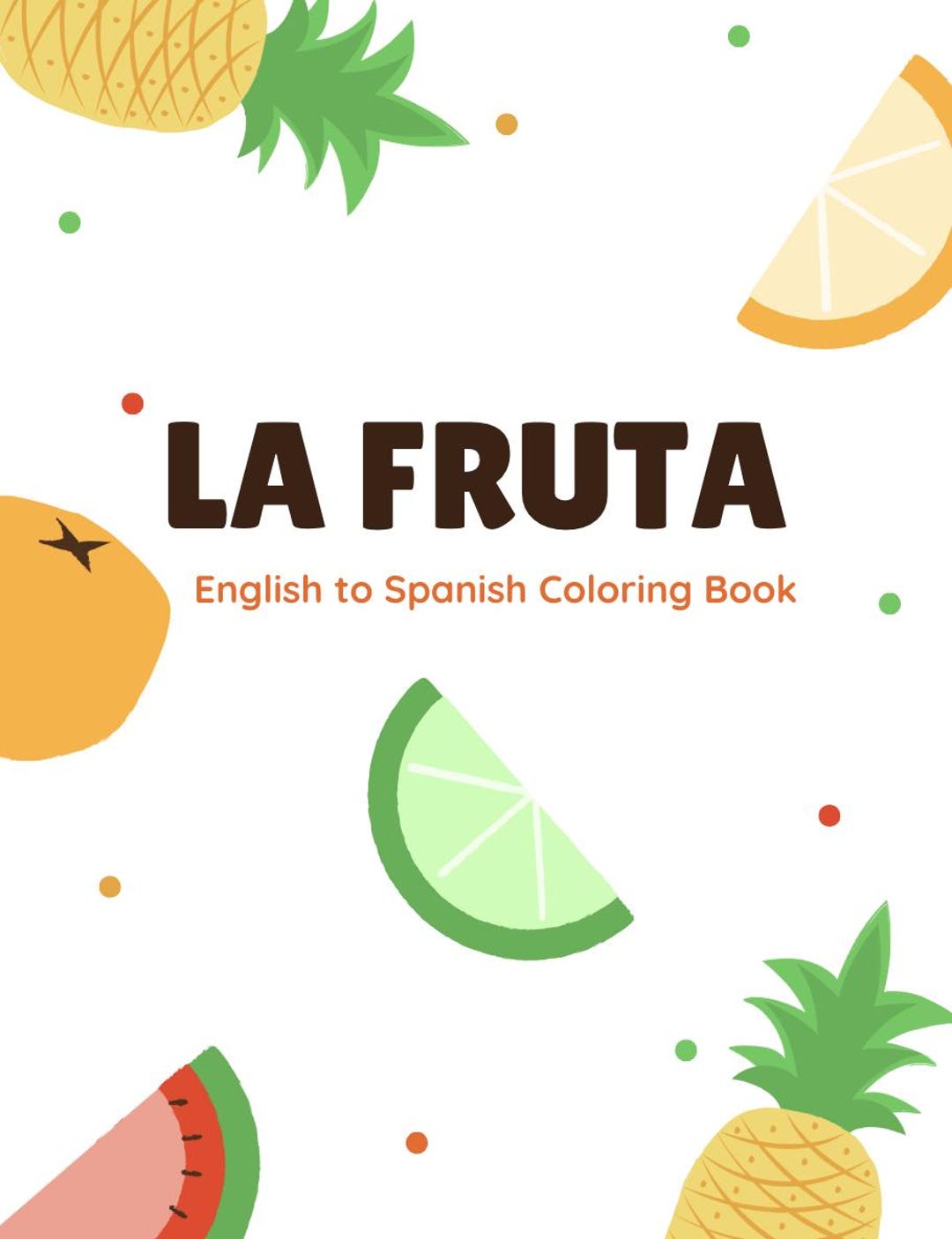 Kids English to Spanish Coloring Book - Fruit - Etsy