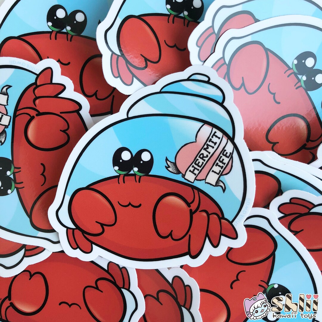 Cute Hermit Crab Sticker, Crab Vinyl Sticker, Crab Decal, Hermit Life ...